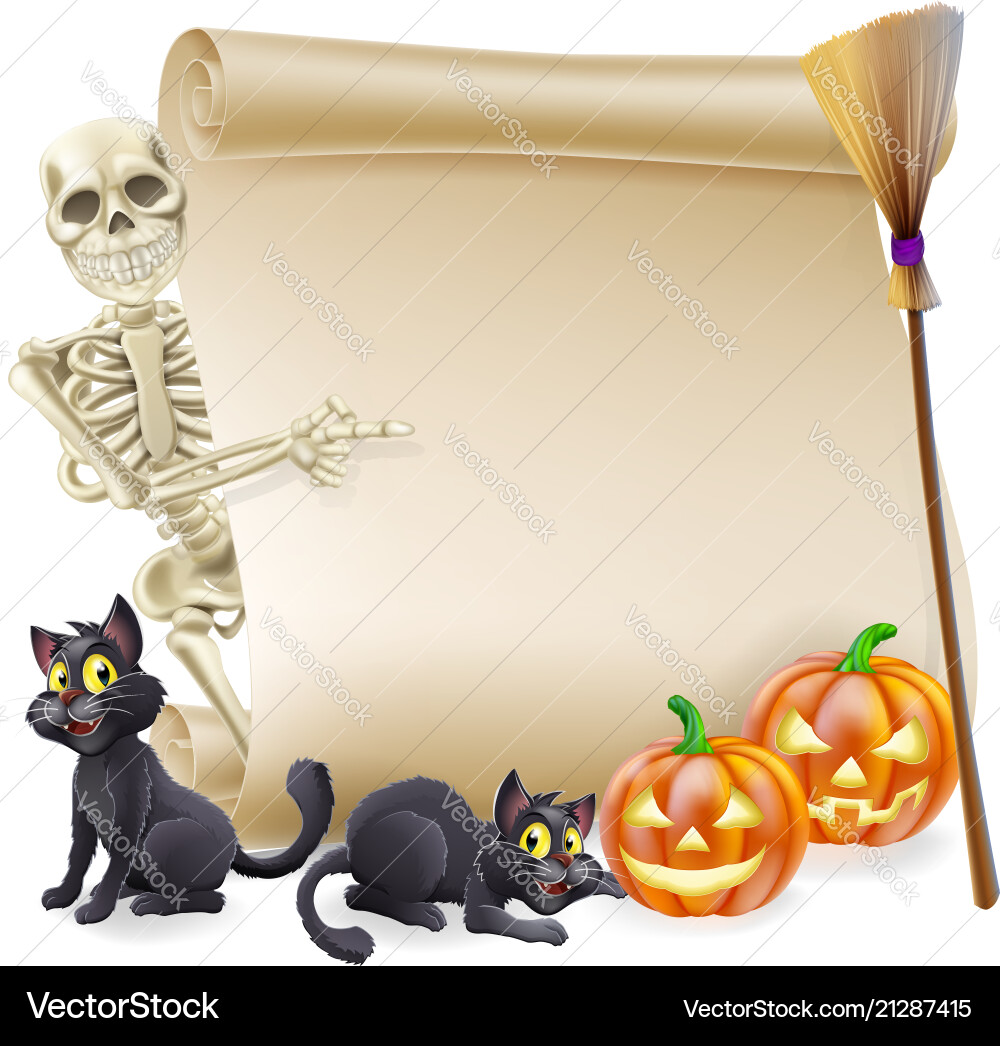 Halloween skeleton scroll banner Royalty Free Vector Image