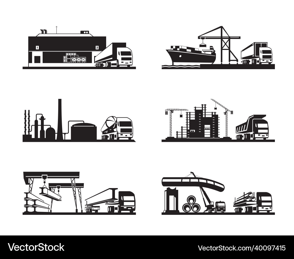 Trucks for different industries in perspective Vector Image