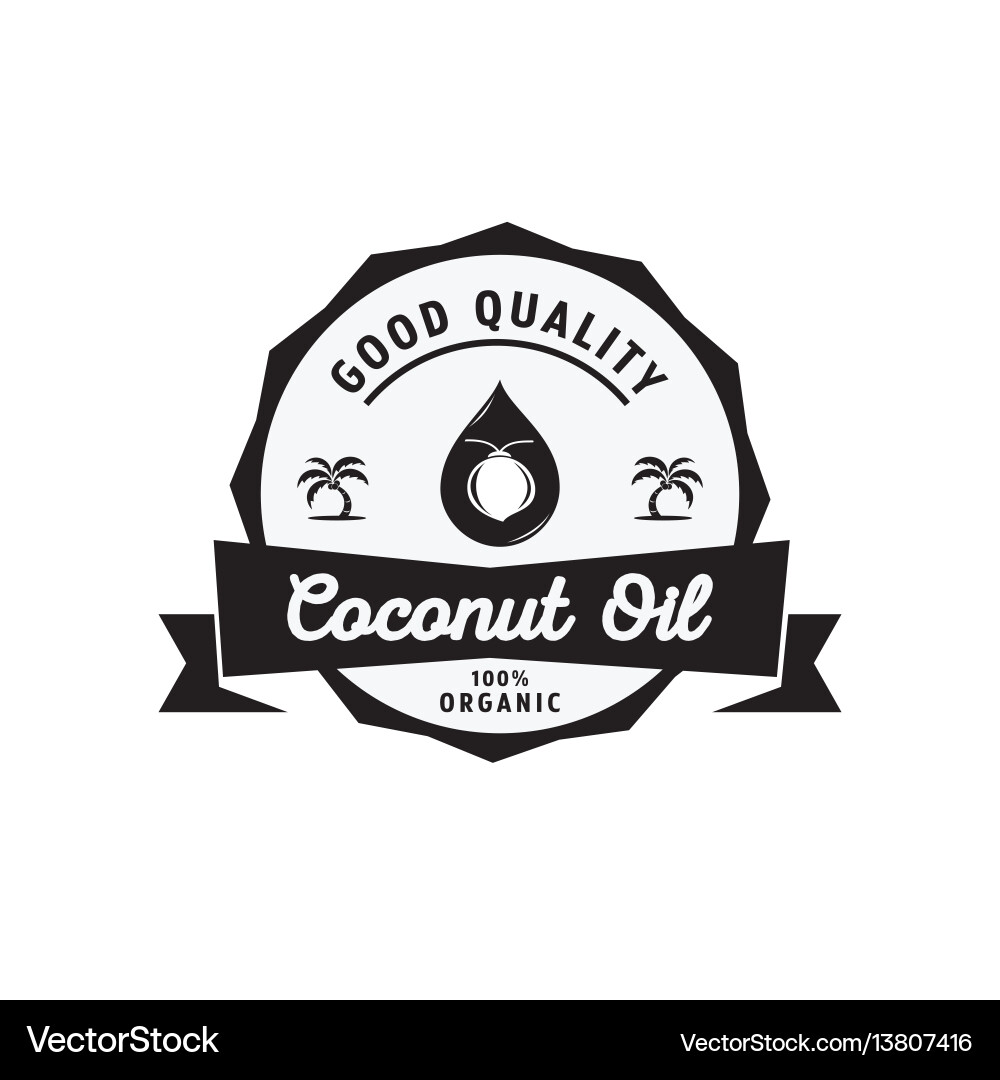 Coconut oil logo with drop Royalty Free Vector Image