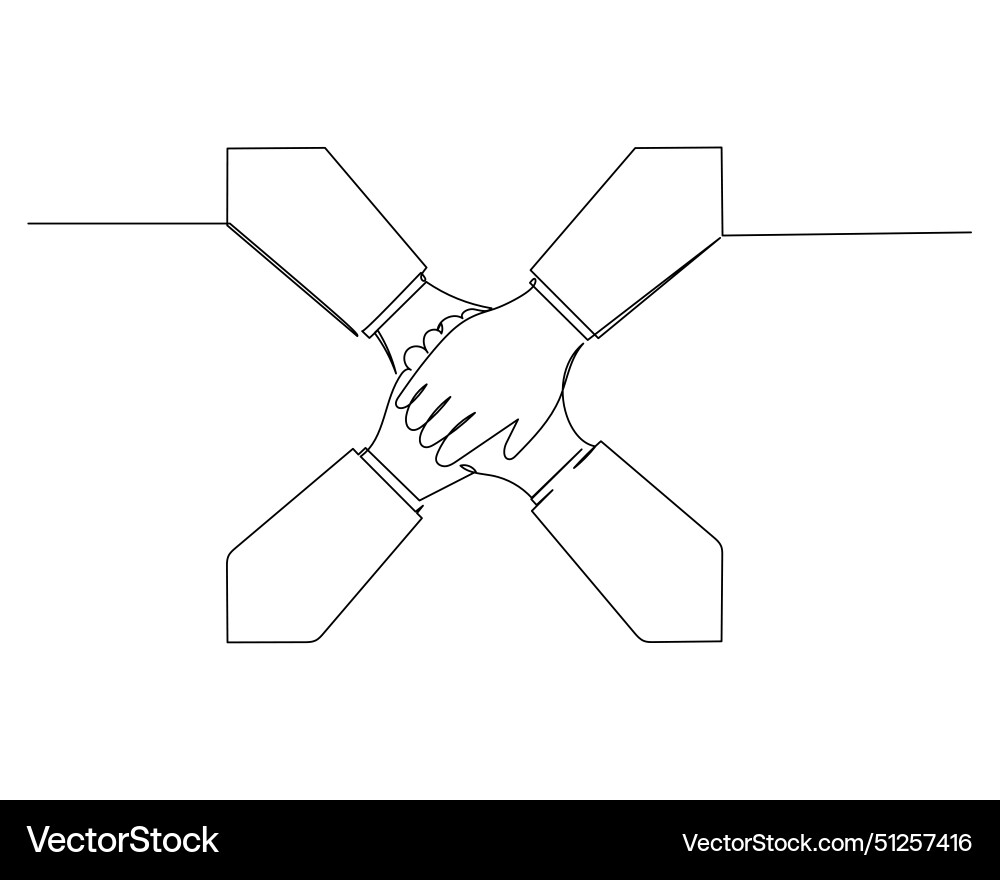 Continuous single one drawing four hands placed Vector Image