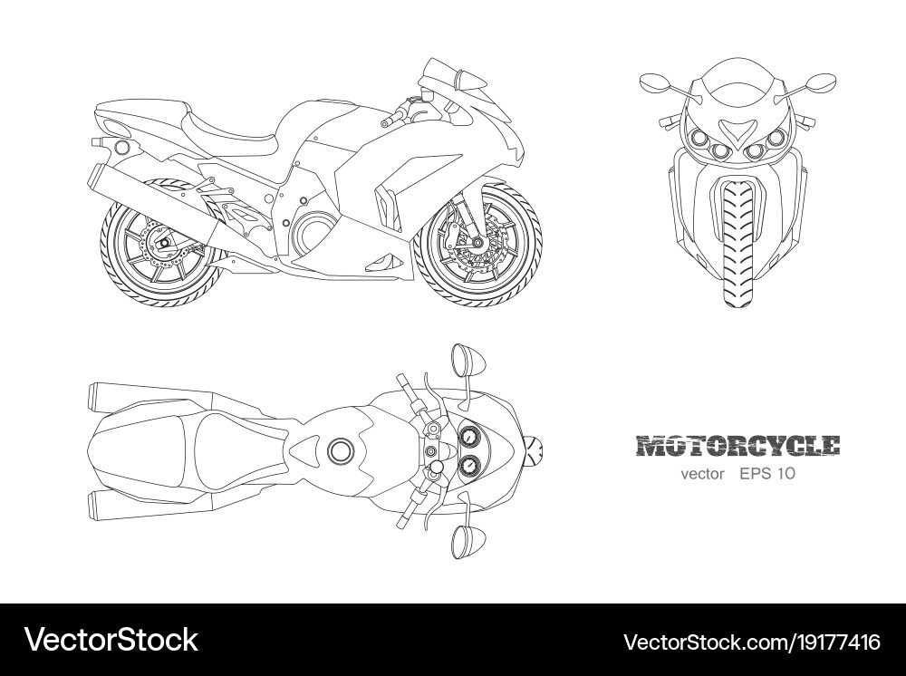 Outline drawing of motorcycle Royalty Free Vector Image