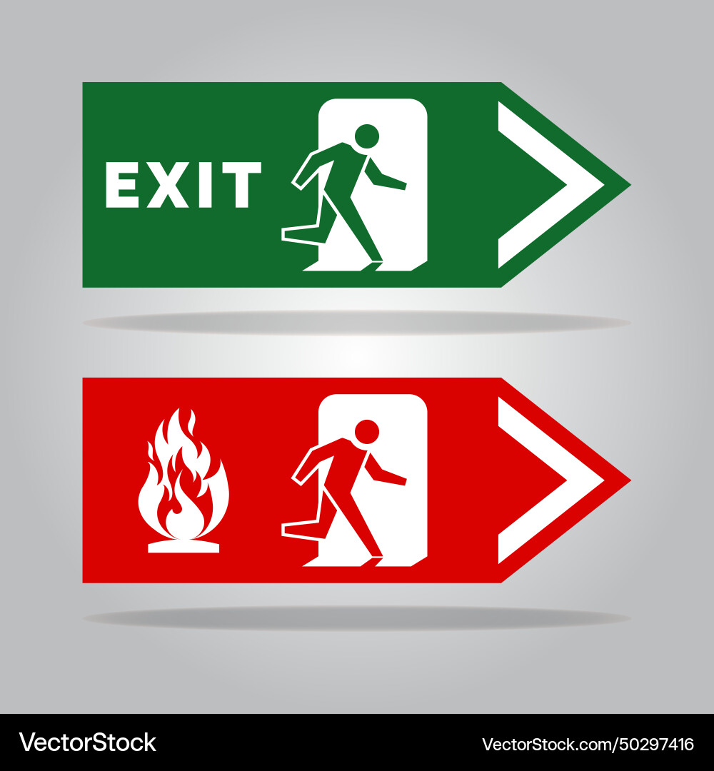 Warning exit for fire emergency sign and symbol Vector Image