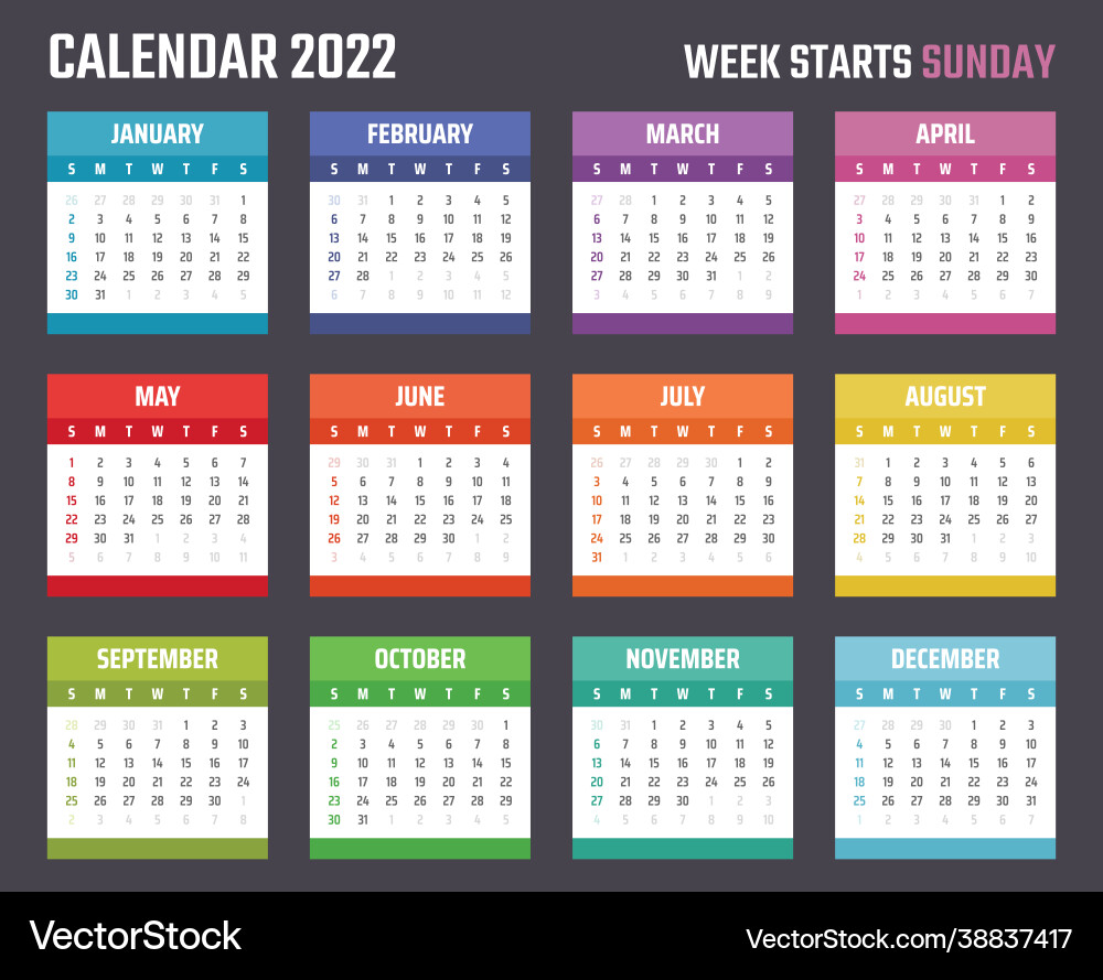 2022 year calendar design Royalty Free Vector Image