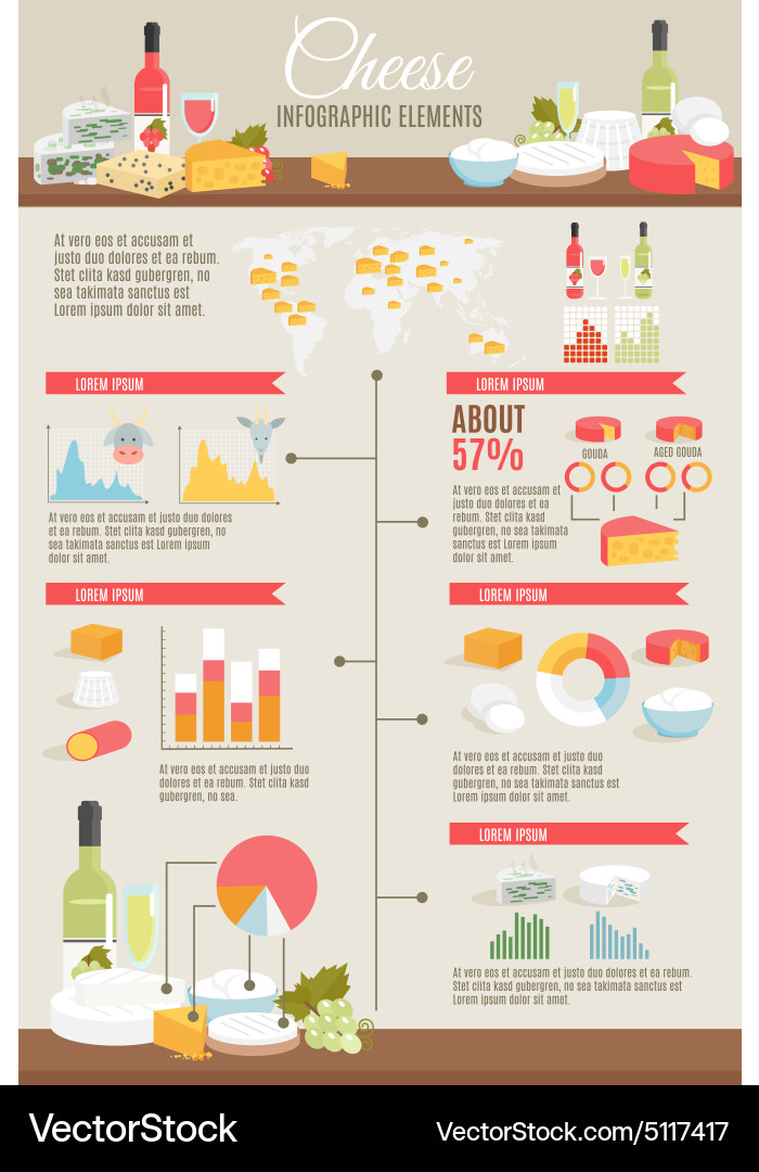 Cheese flat infographic set Royalty Free Vector Image