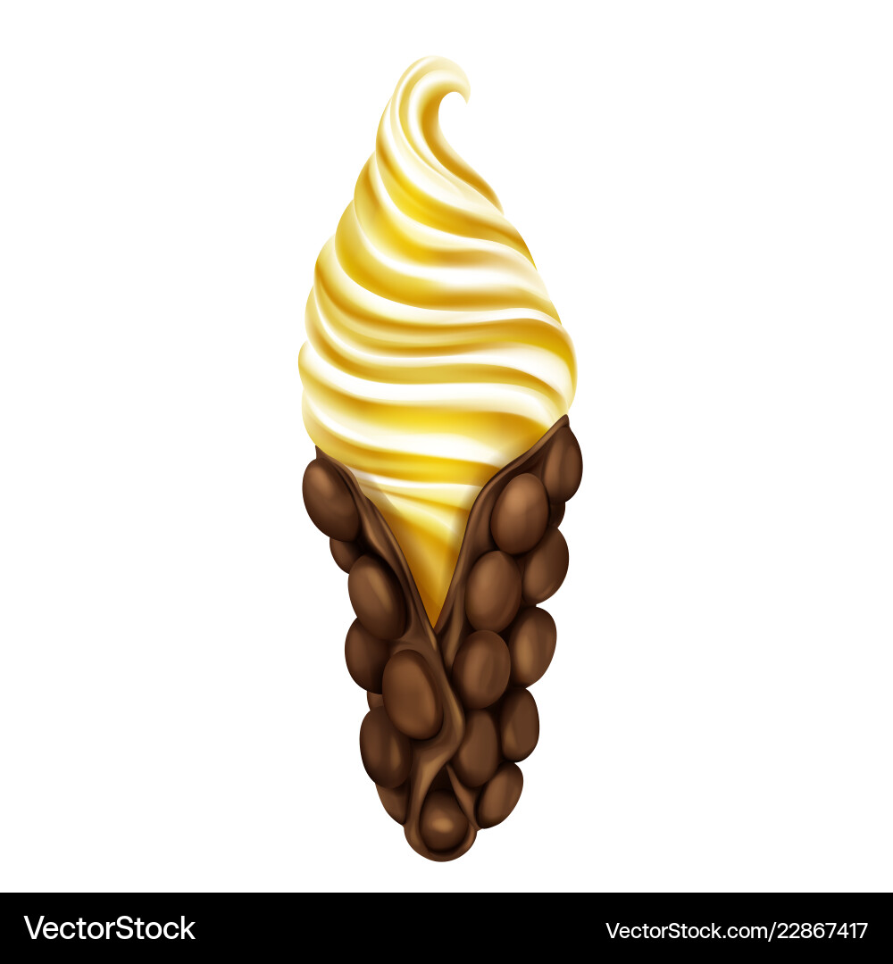 Egg waffle with caramel ice-cream realistic Vector Image