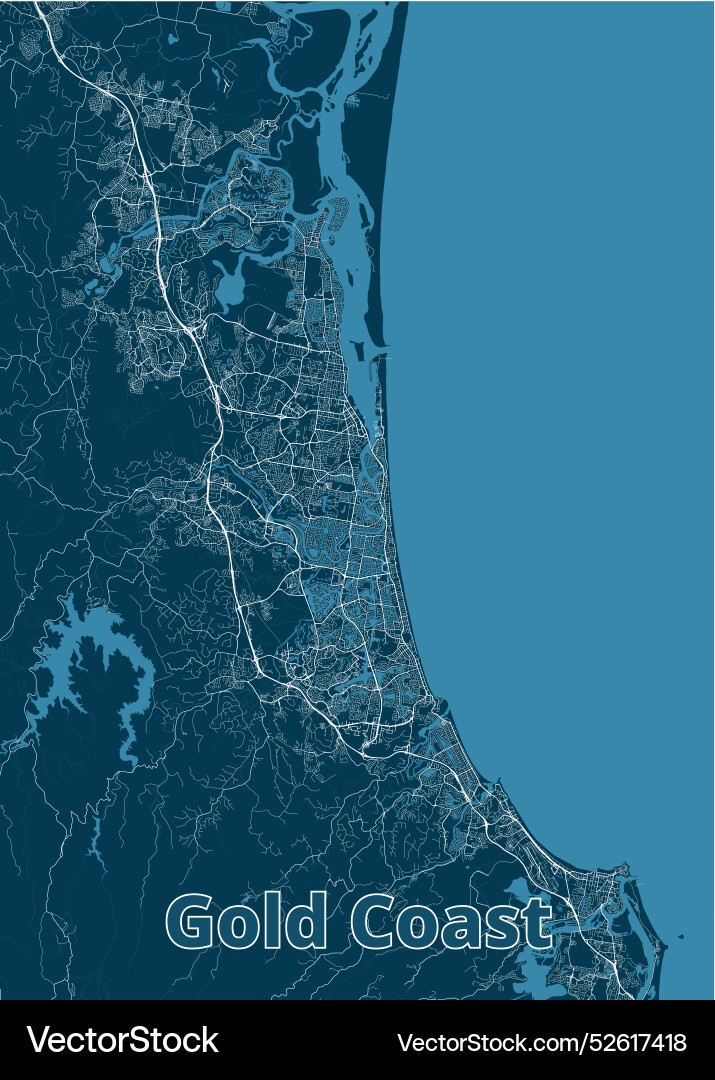 Gold coast queensland australia map Royalty Free Vector