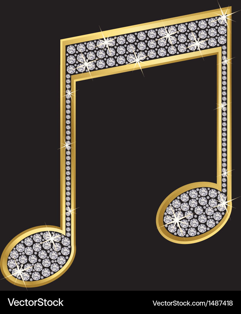 Musiknotiz Gold Ikone mit Diamanten Lizenzfreier Vektor
