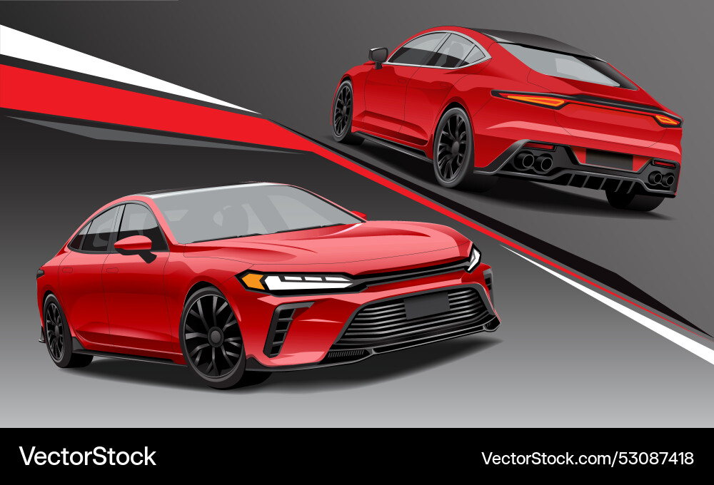 Realistic red car sport front and black view Vector Image