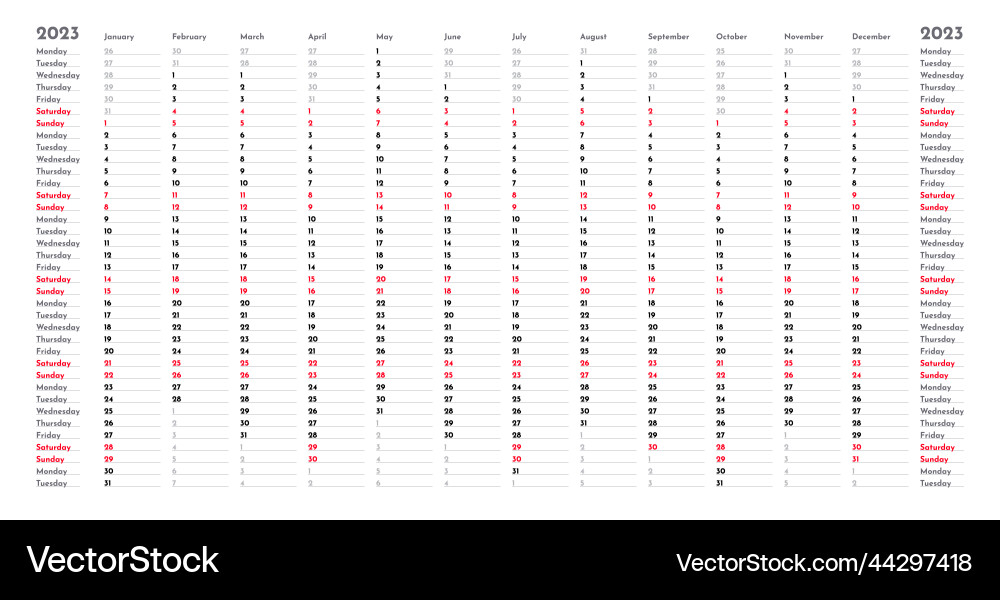 Simple linear calendar yearly planner template Vector Image