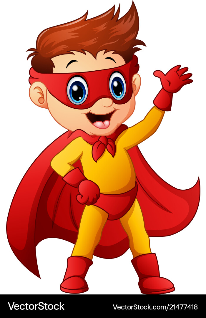 Superhero boy waving hand Royalty Free Vector Image