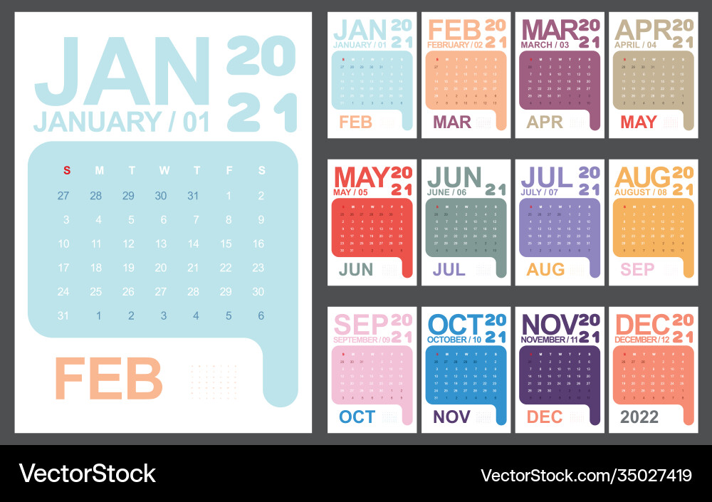 2021 calendar planner set for template corporate Vector Image
