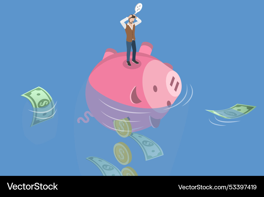 3d isometric flat of sunk cost Royalty Free Vector Image