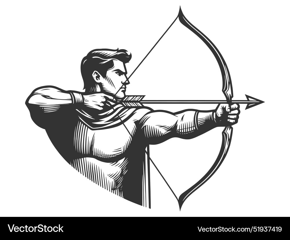 Archer aiming bow and arrow Royalty Free Vector Image