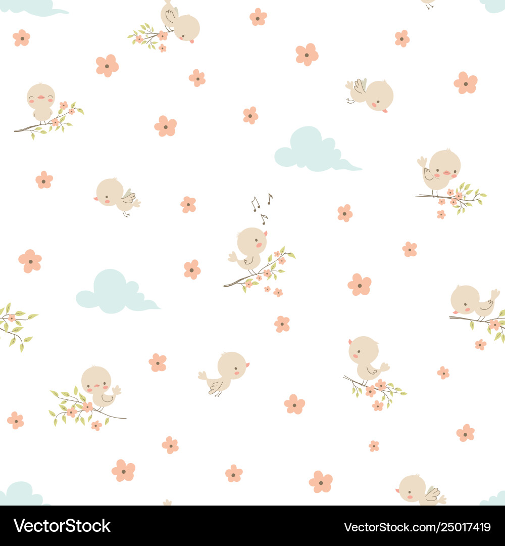 Cute little birds seamless pattern Royalty Free Vector Image