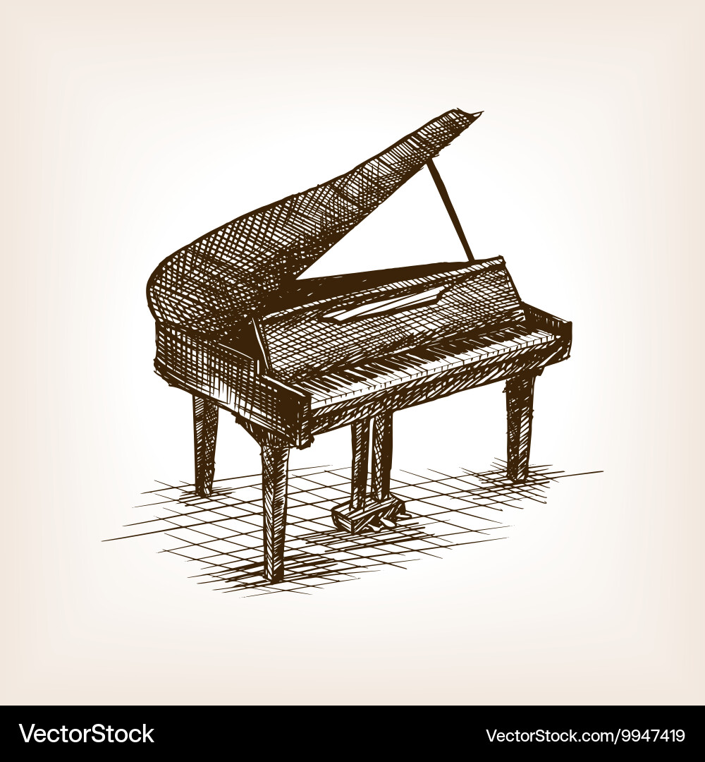 Hand Drawn Grand Piano Sketch Royalty Free Vector Image