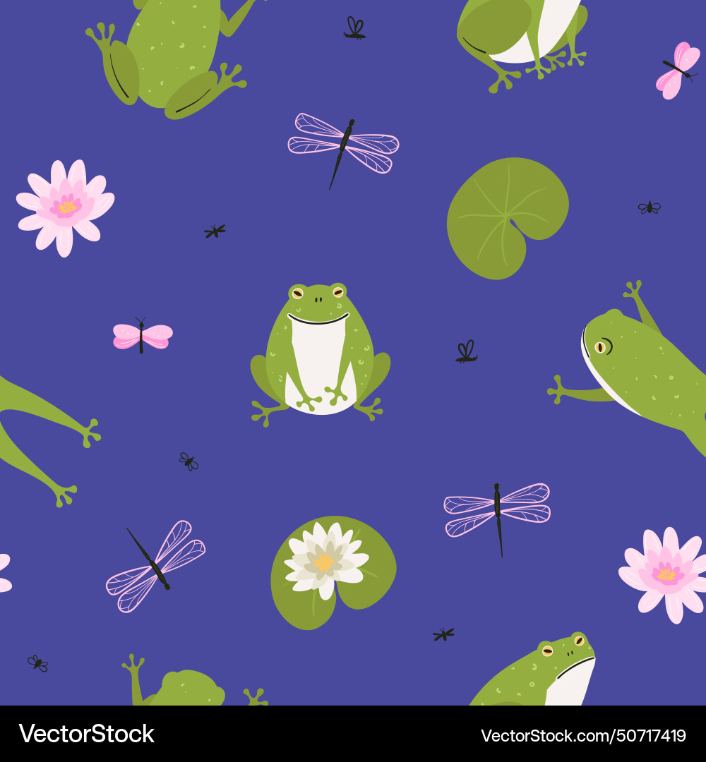 Seamless pattern with funny frogs Royalty Free Vector Image
