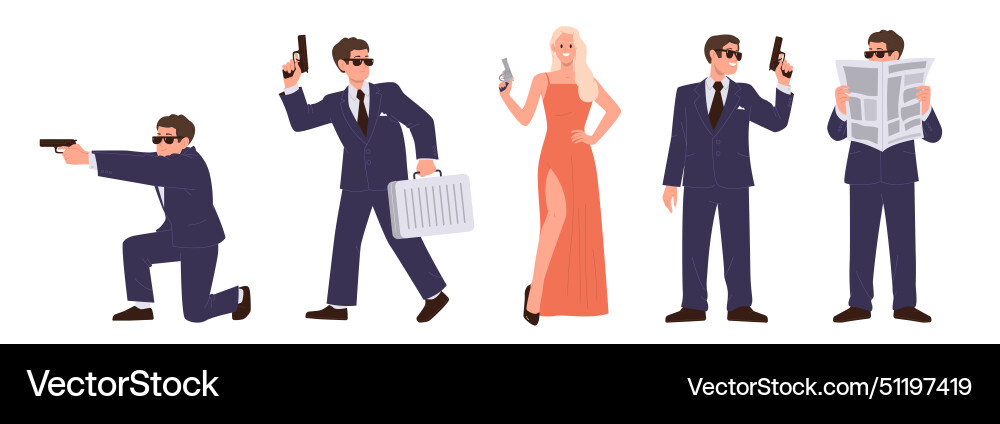 Secret agent characters set with elegant man Vector Image