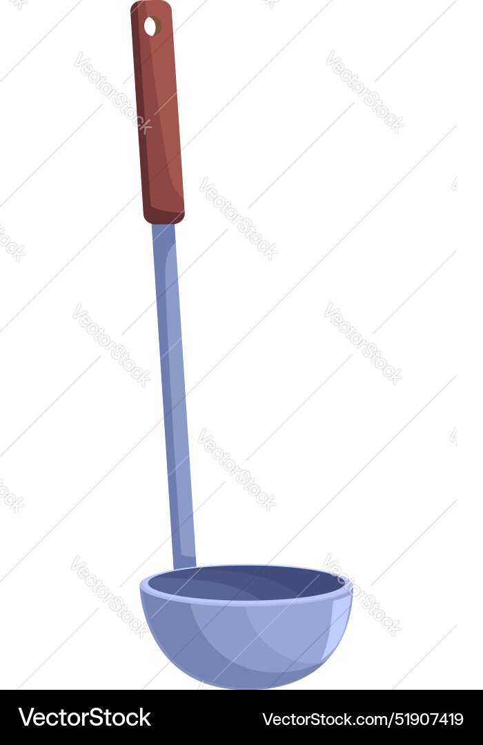 Steel kitchen ladle serving hot soup for dinner Vector Image