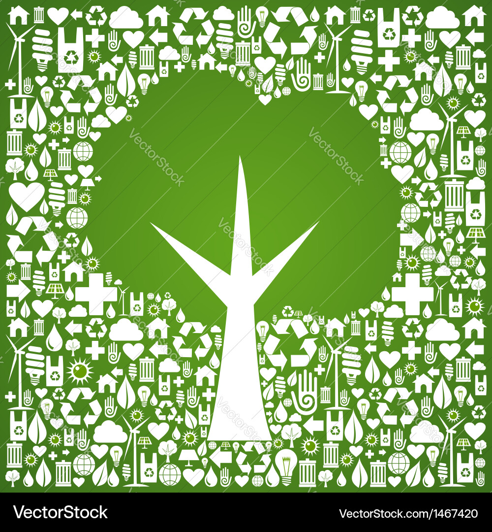 Green tree shape over eco icons background Vector Image