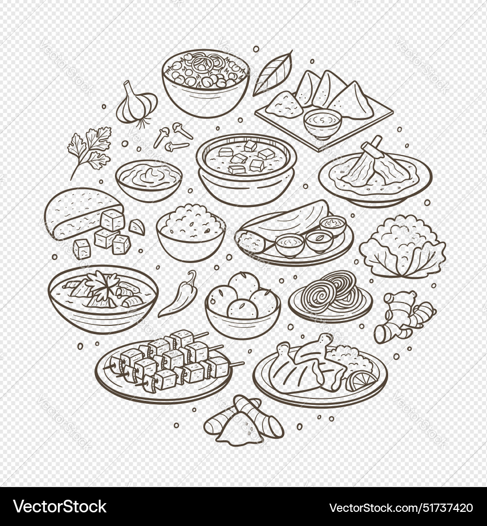 Indian Food Doodle Set Royalty Free Vector Image