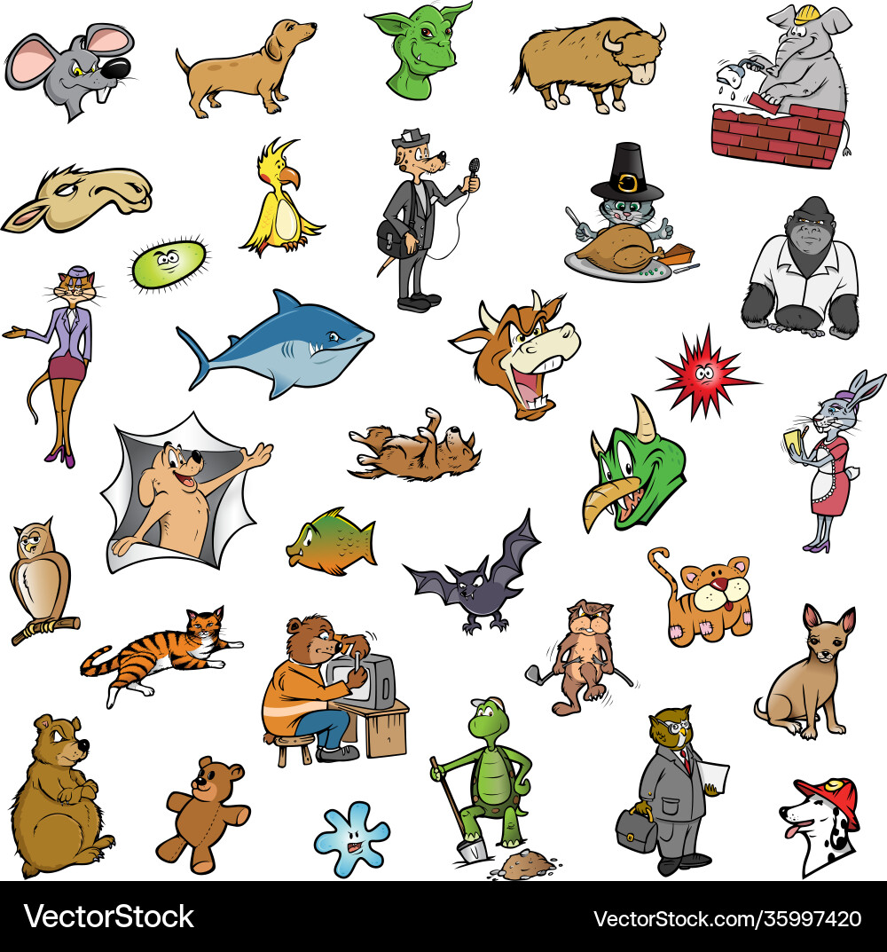 Random cartoon animal collection 2 Royalty Free Vector Image