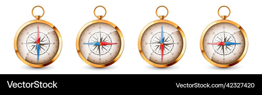 Realistic golden vintage compass with marine wind Vector Image