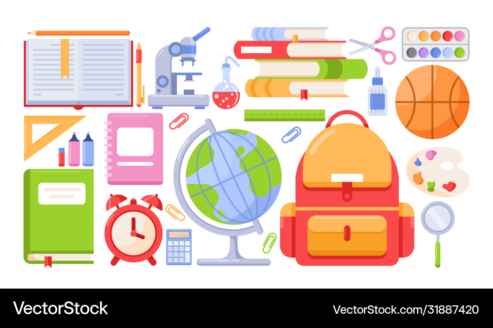 School tools icon set cartoon Royalty Free Vector Image
