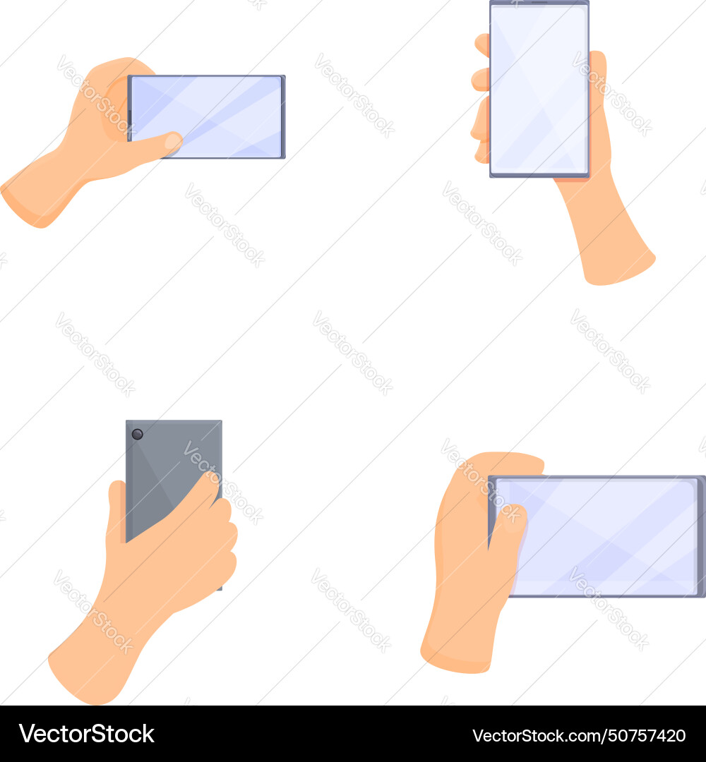Smartphone icons set cartoon hand holding Vector Image