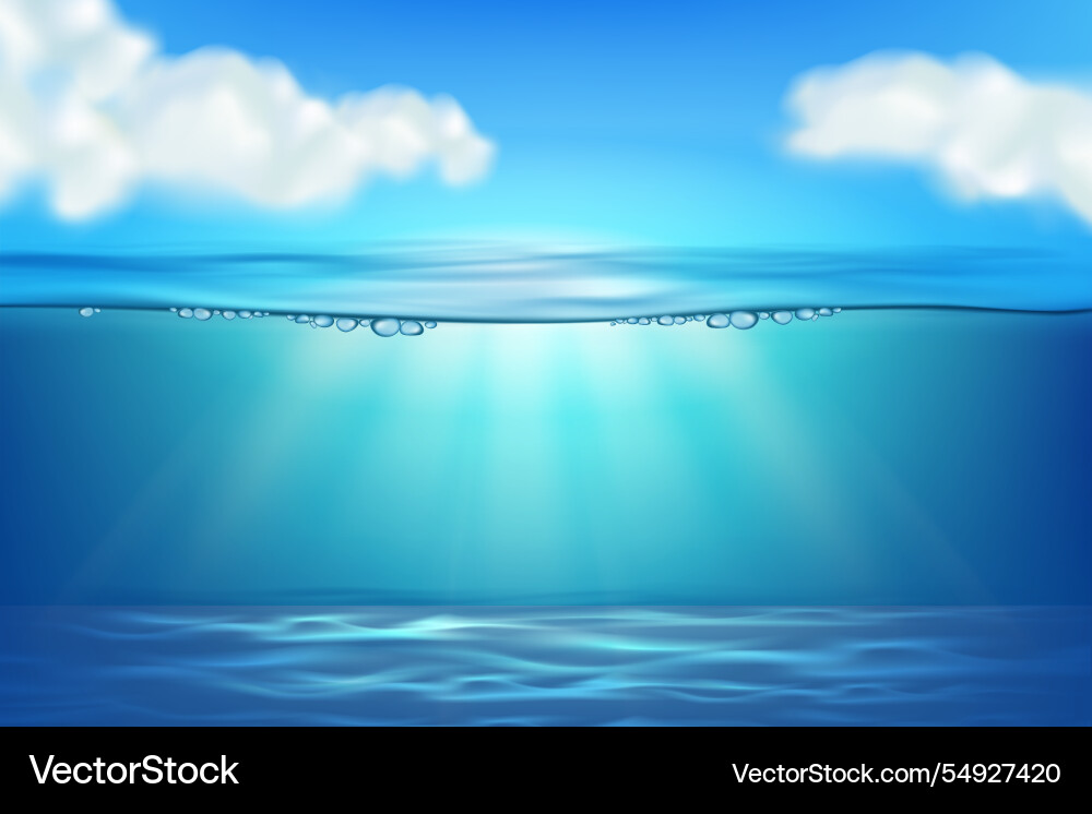 Water splash sea wave surface sky sun and clouds Vector Image