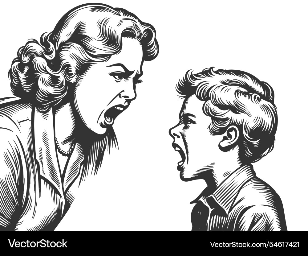 Angry mother scolding young son Royalty Free Vector Image