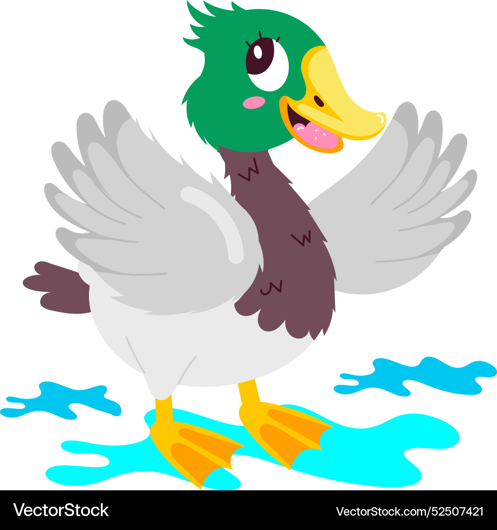 Basic rgba flat style sticker of duck dancing in w
