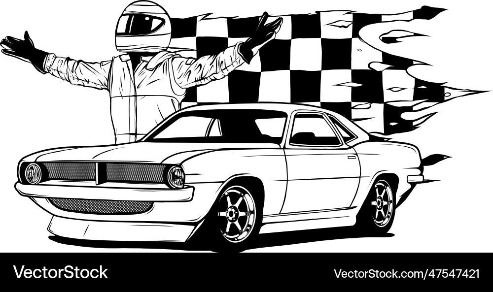 Classic Muscle Car Line Art Lizenzfreies Vektorbild