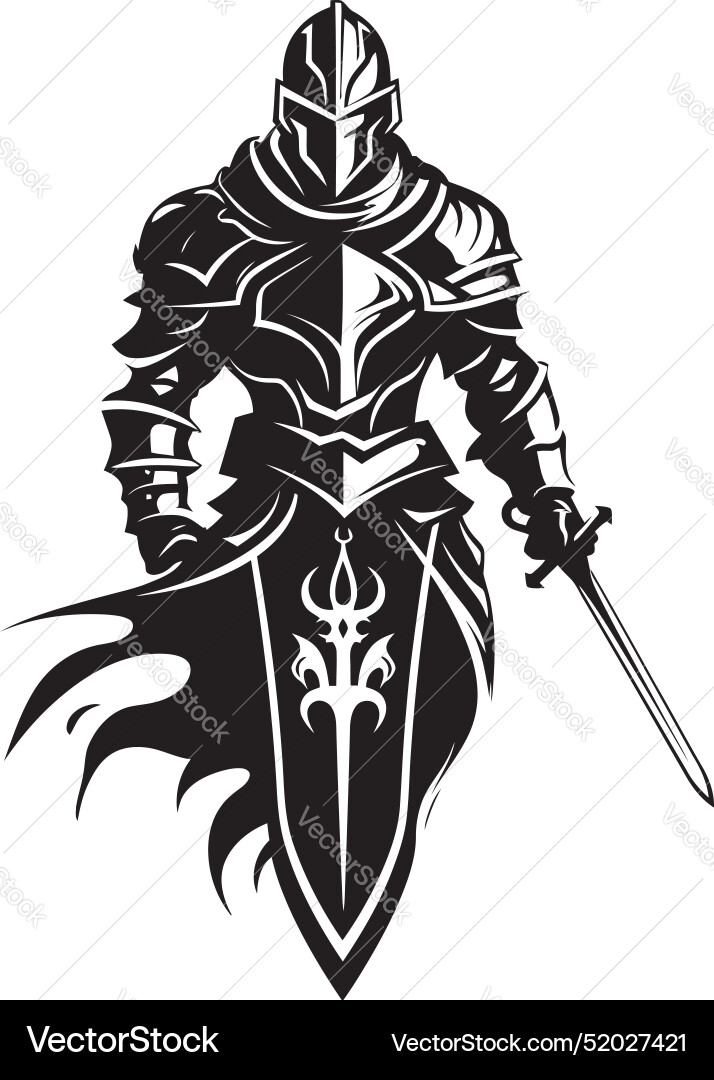 Courageous sentinel knight soldiers raised sword Vector Image