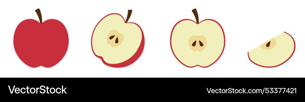 Flat design whole and sliced red apple Royalty Free Vector