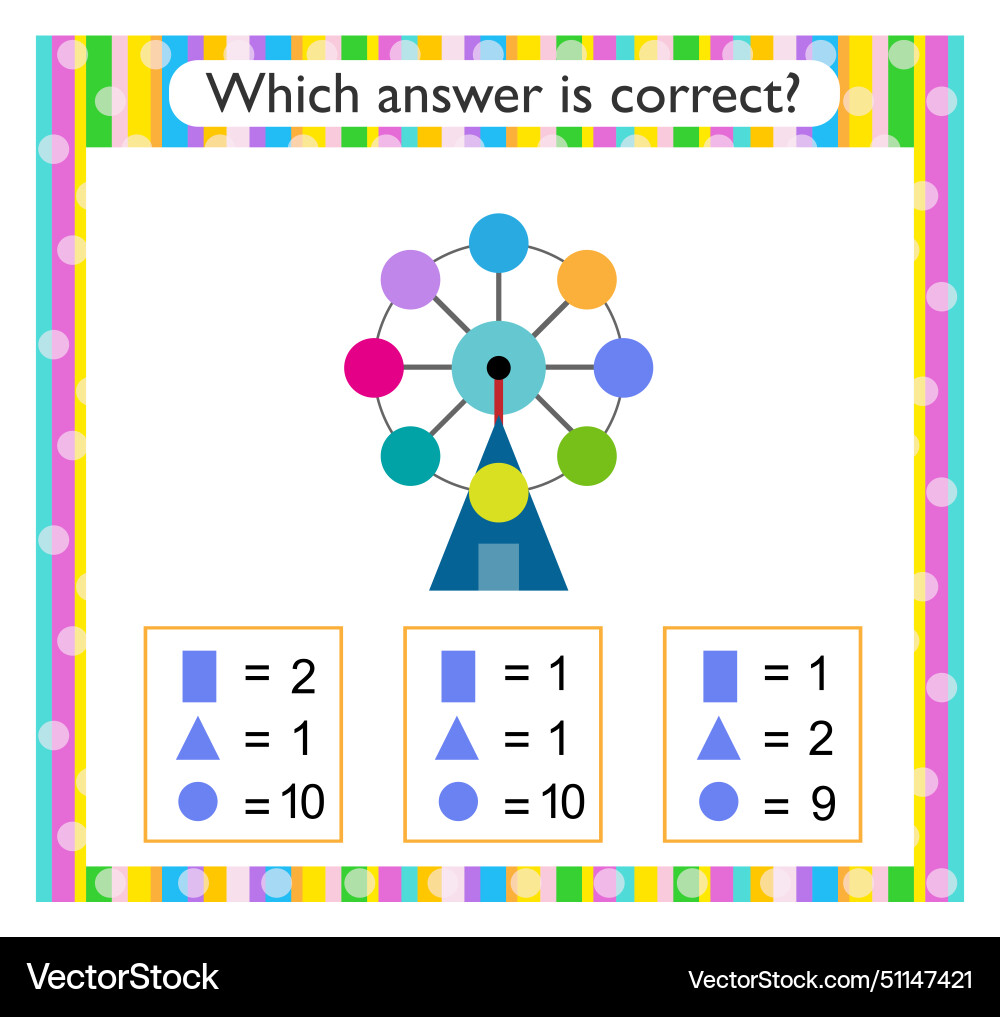 Math activity for kids find the correct answer Vector Image