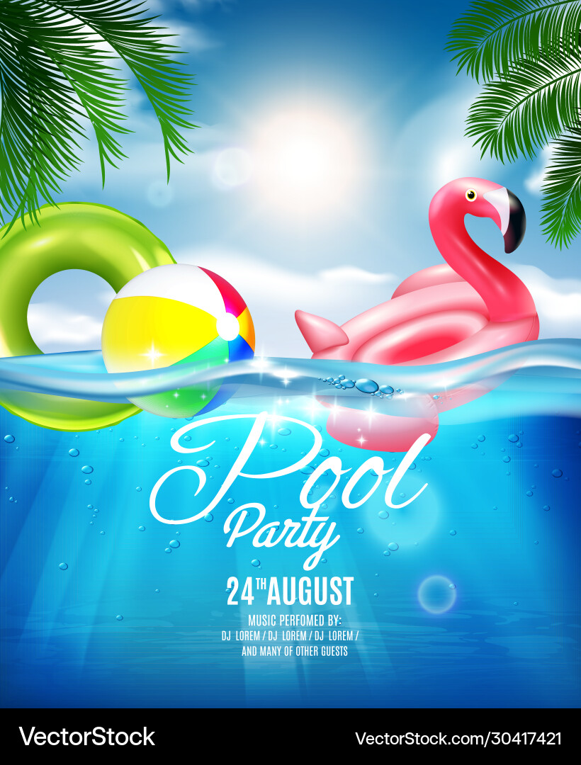 Pool party realistic banner Royalty Free Vector Image