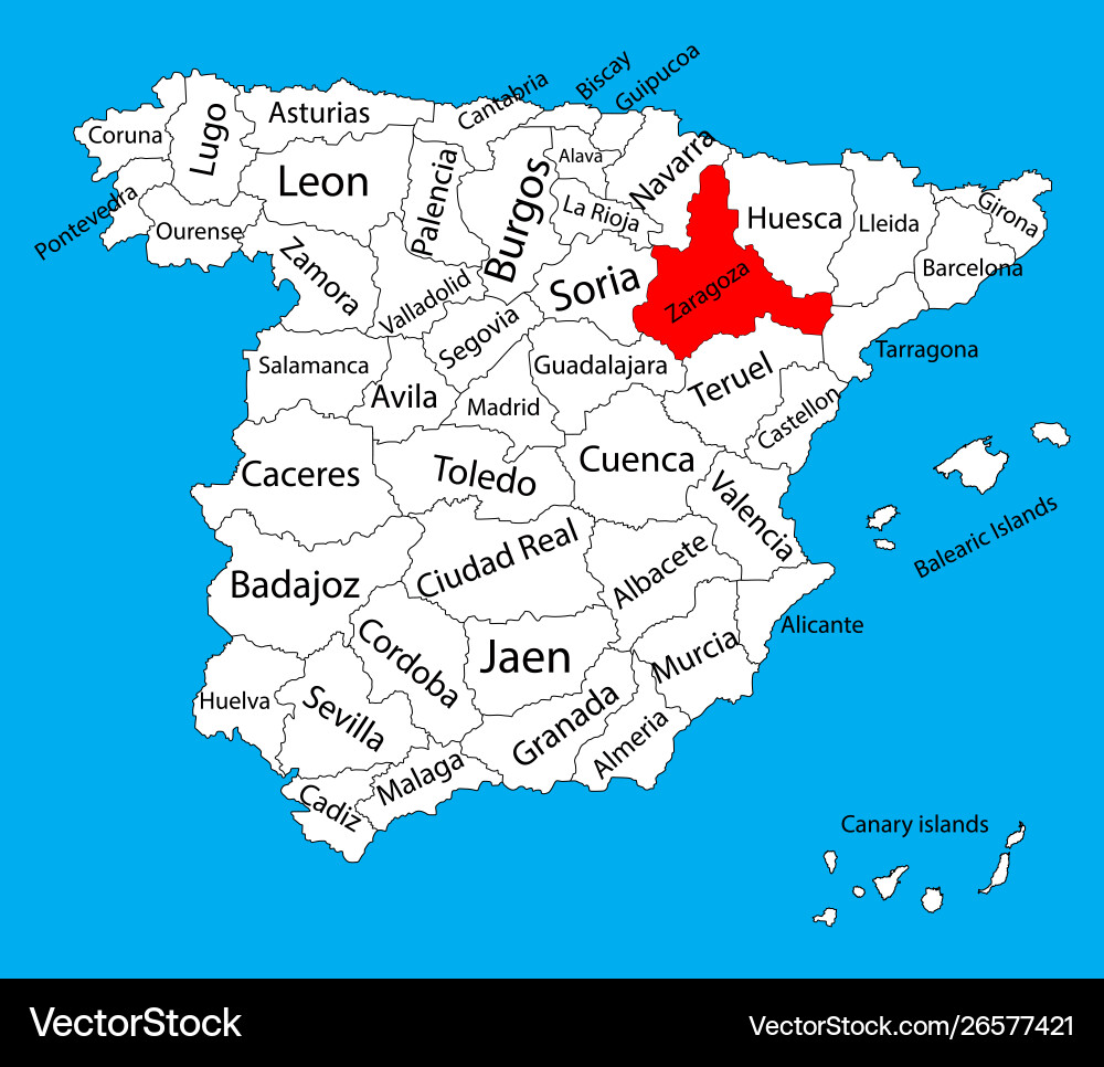 Zaragoza map spain province administrative Vector Image