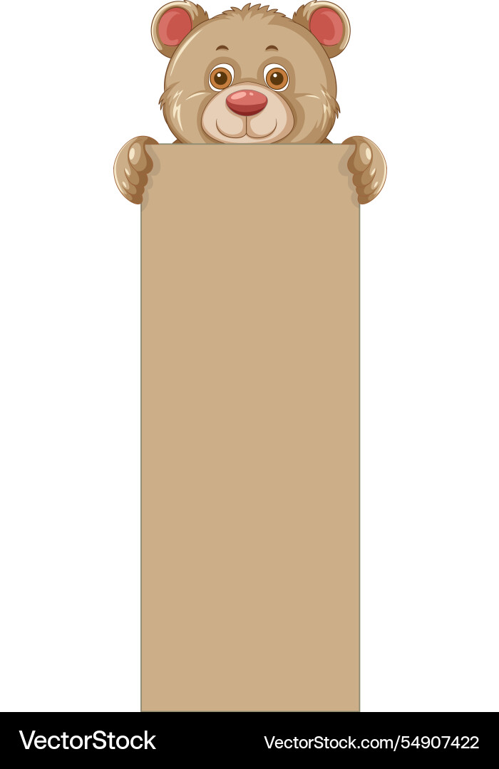 Adorable bear peeking over a blank vertical sign Vector Image