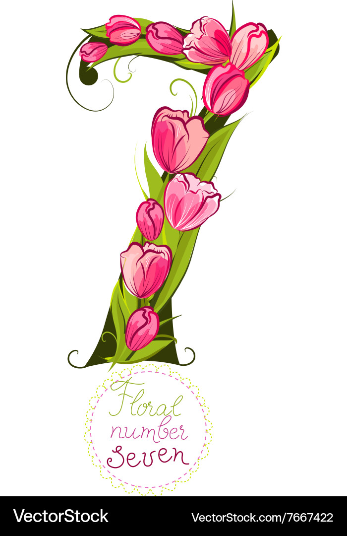 Floral Number Seven with Tulips Royalty Free Vector Image