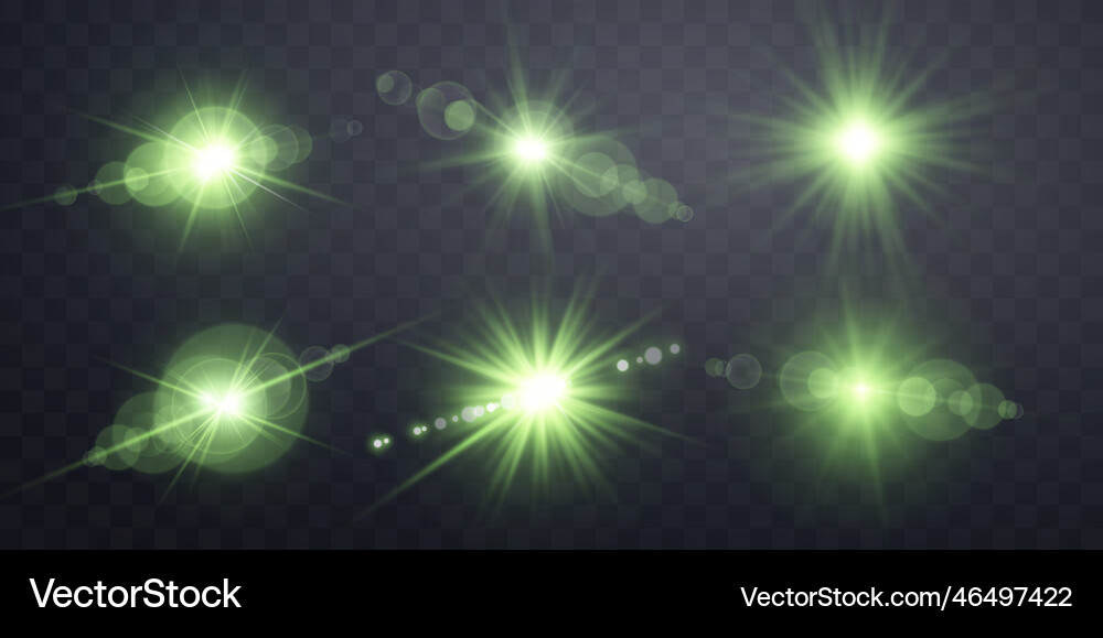 Green lens flares set isolated on transparent Vector Image