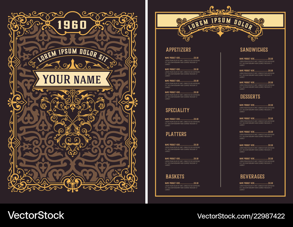 Restaurant menu template vintage style Royalty Free Vector