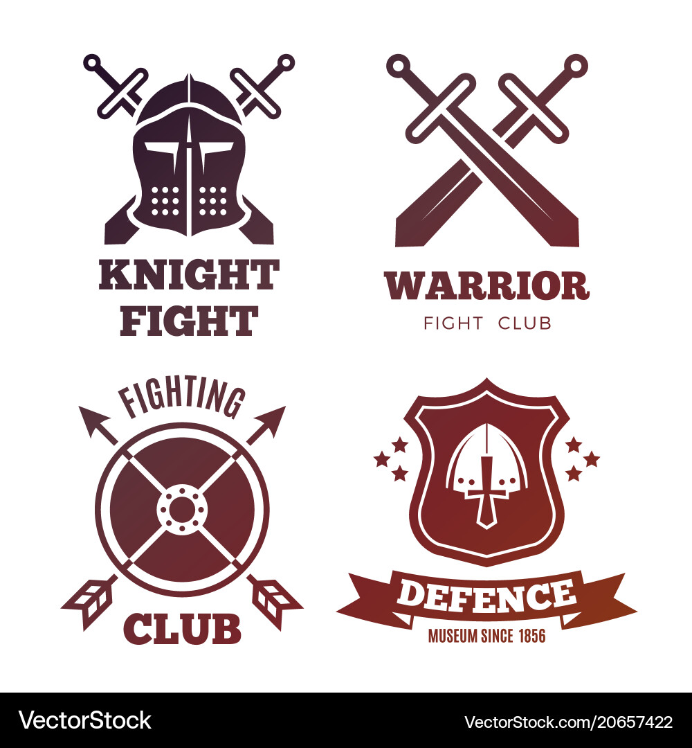 Vintage medieval warrior emblems isolated on white