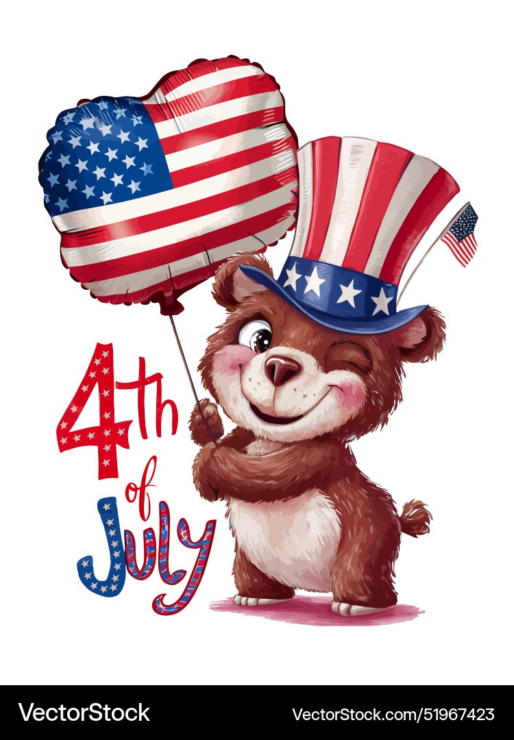 4th of july celebration teddy bear Royalty Free Vector Image