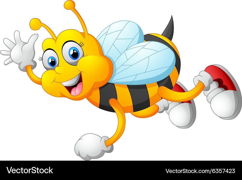 Cartoon bee waving hand isolated on white Vector Image