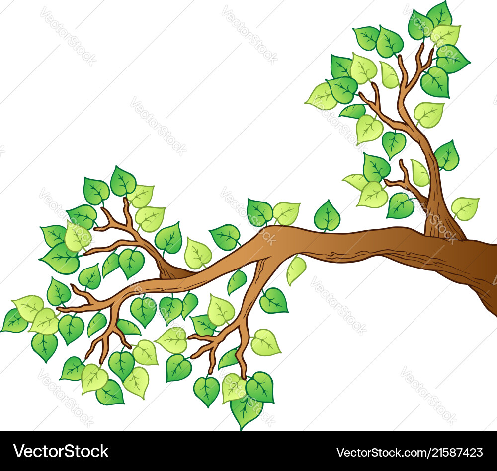 Cartoon tree branch with leaves 1 Royalty Free Vector Image