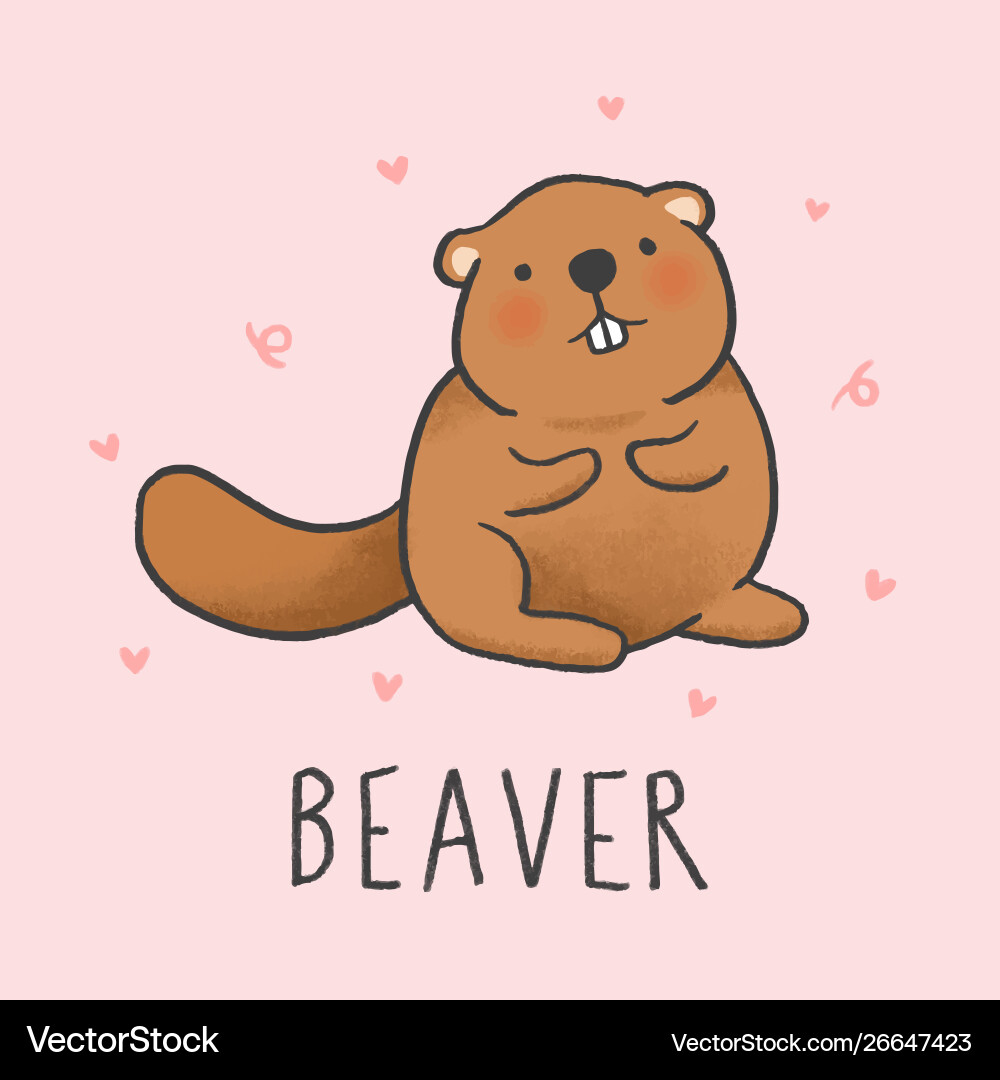 Cute beaver cartoon hand drawn style Royalty Free Vector