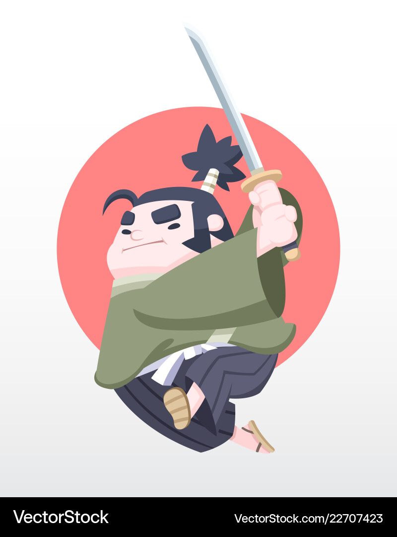 Cute style japanese chubby samurai Royalty Free Vector Image
