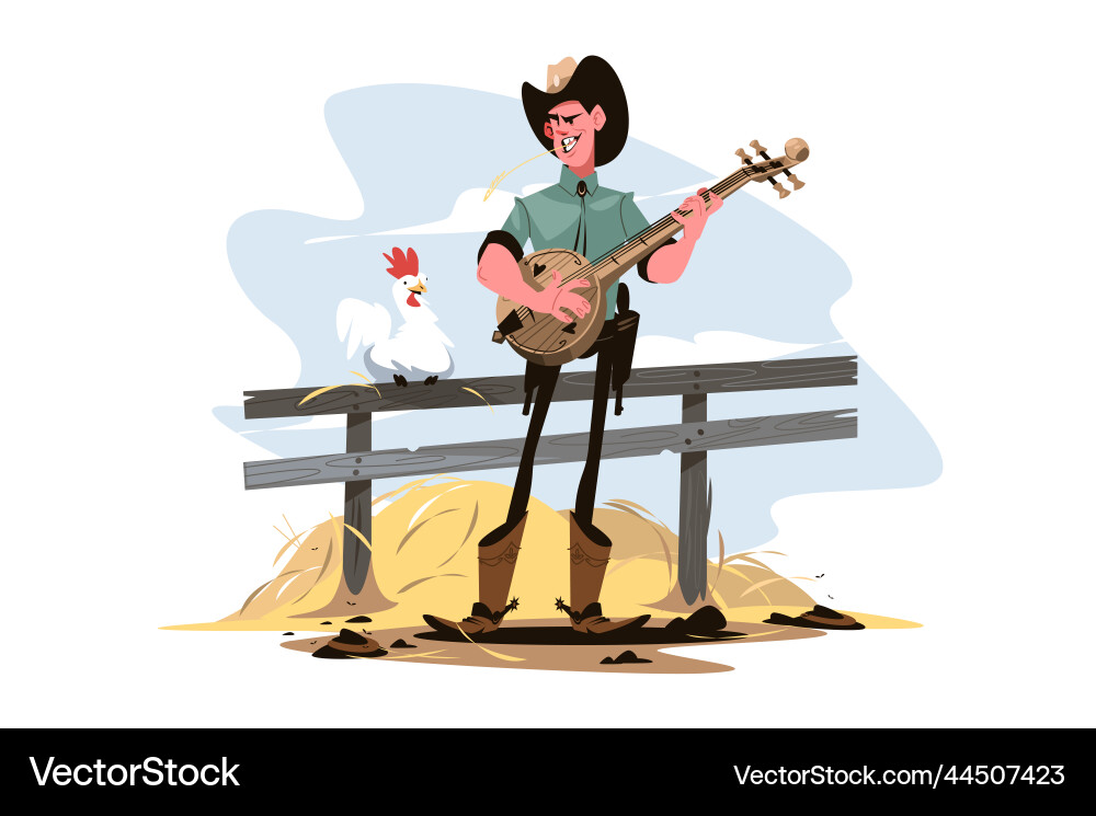 Guy cowboy playing on banjo wild west Royalty Free Vector
