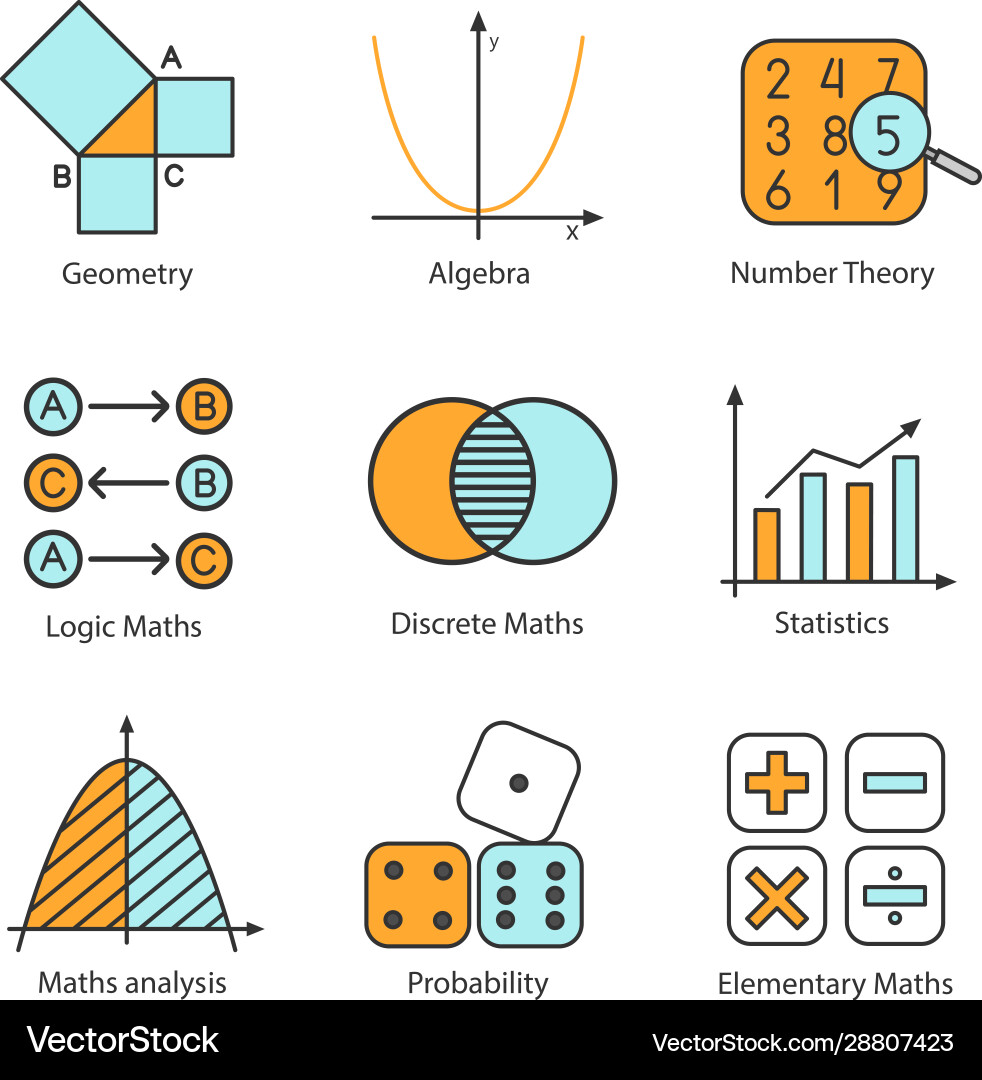 Mathematics color icons set Royalty Free Vector Image