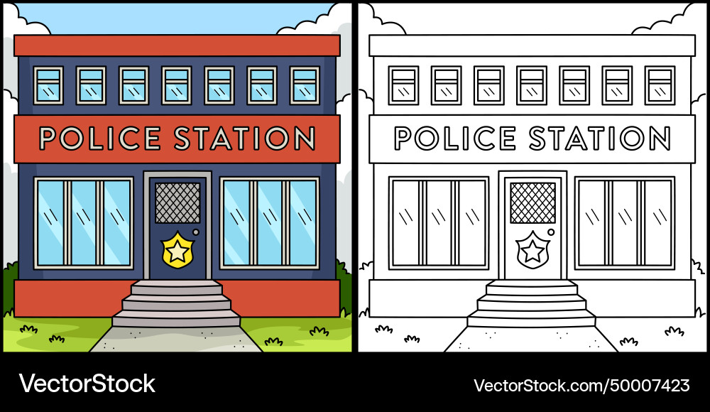 Police station coloring page colored Royalty Free Vector